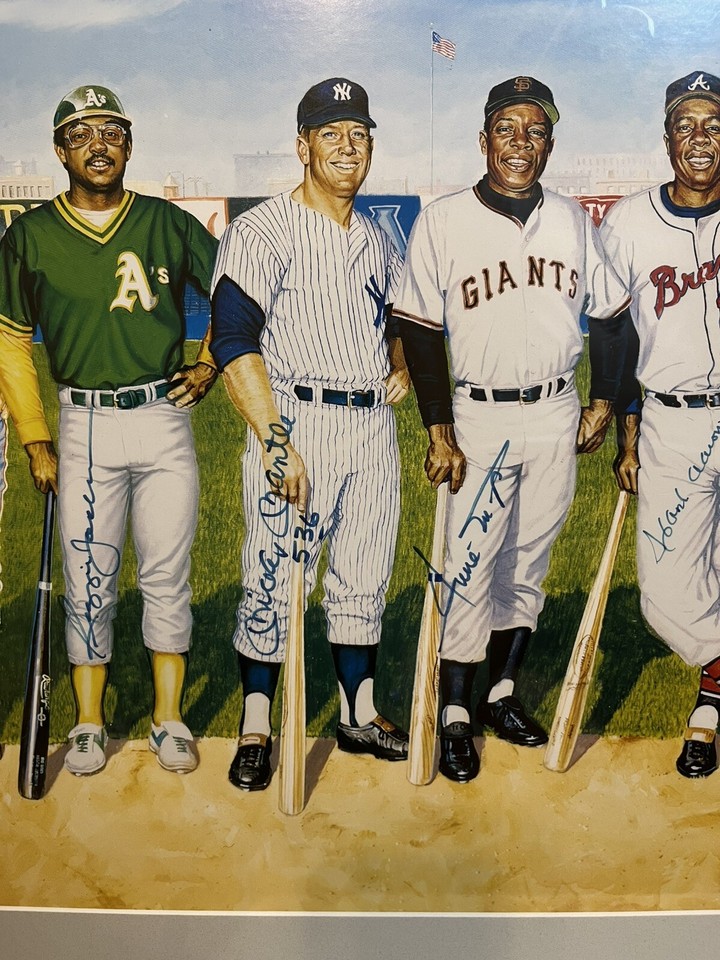 Signed Framed 500 Home Run Hitters Poster Mantle Williams Aaron Mays ...