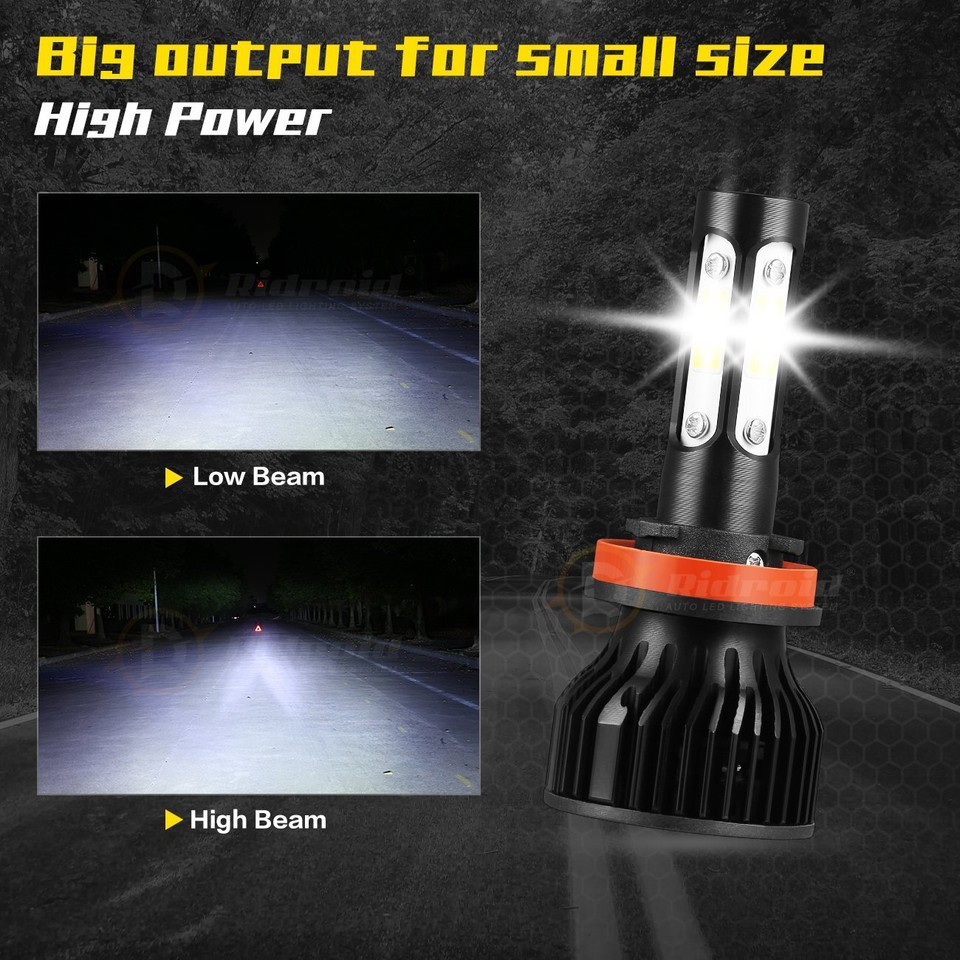 4-sides H11 LED Headlight Kit Low Beam Bulb Super Bright 6000K 60Day ...
