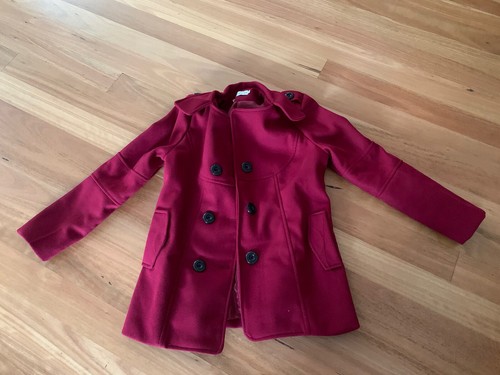 Ladies Cute Deep Red Button Front Fastening Long Sleeve Coat - Size M ...