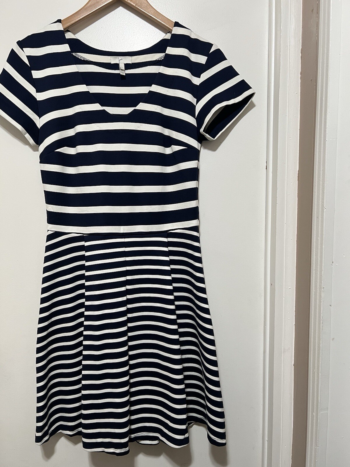 Joie Chikara Dress size S Fit Flare Skater Blue White Striped Side Zip ...