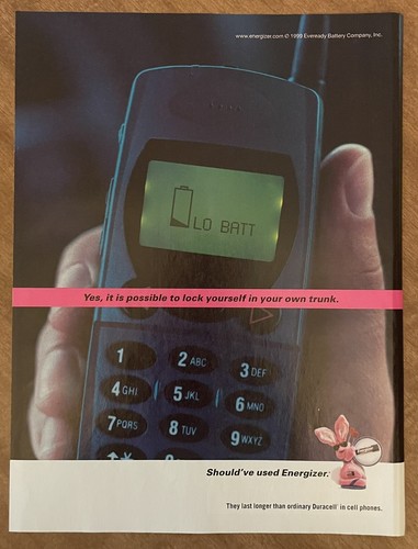 1999 Energizer Bunny Batteries Cell Phone Lo Battery 90s Print Ad | eBay