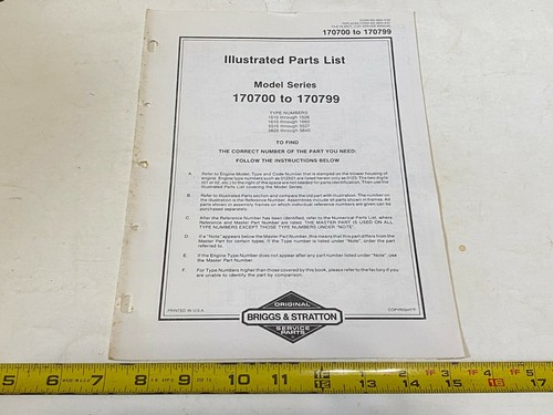 Vintage Briggs & Stratton Parts List - Series 170700 - 170799 MS-6924 ...
