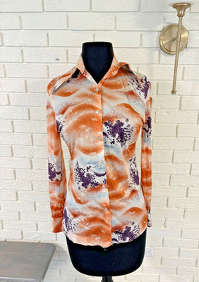 Vintage 70s Scenic All Over Print Disco Shirt Womens S - Mountain Wheat ...