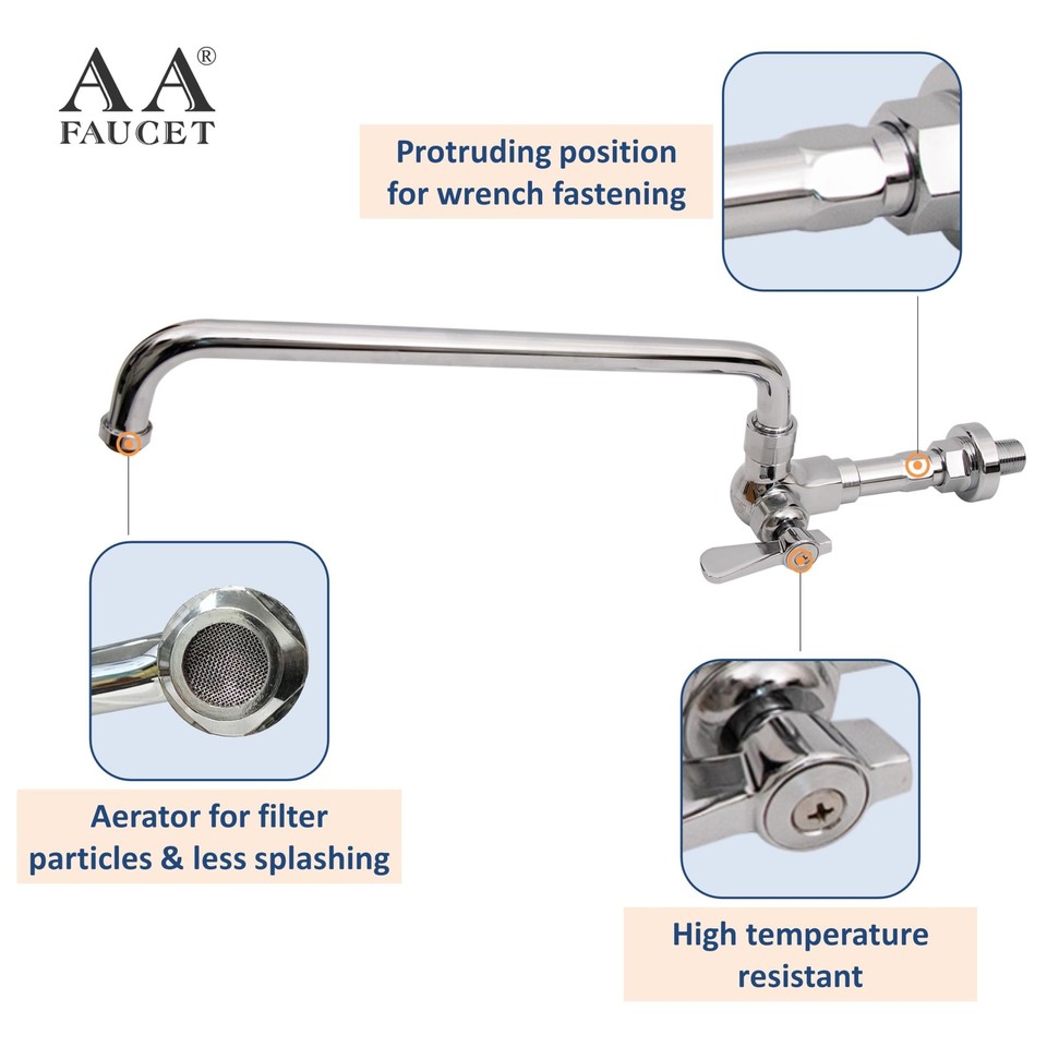 Single Wall Mount Commercial Manual Wok Range Faucet with 14" Swing ...