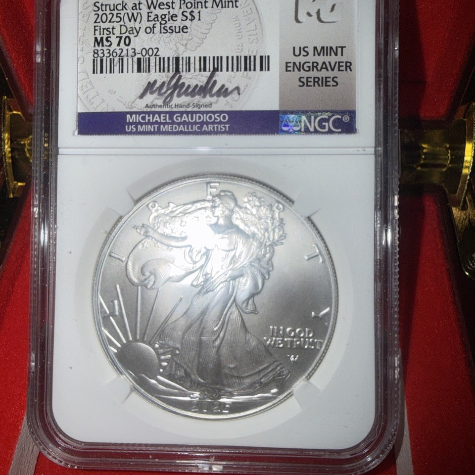 2025 – W EagleFDOI Ms 70 Mint Engraver Michael Gaudioso. Silver Eagle ...