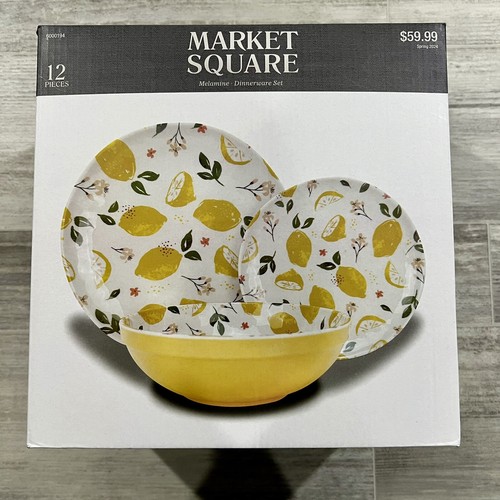 Market Square 12 pc Set Lemon Summer Dinnerware Dinner Plates Bowls ...