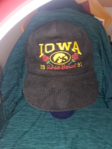 Vintage Iowa Hawkeyes Hat Cap Snap Back Black Corduroy Rose Bowl 1991 ...