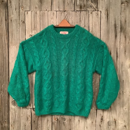 Vintage 80's Green Mohair Wool Blend Fuzzy Fluffy Oversized Sweater Sz ...