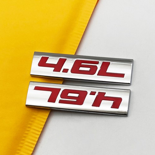 2x Chrome Silver & Red 4.6L Metal Engine Emblem V6 V8 Sport SUV Badge ...