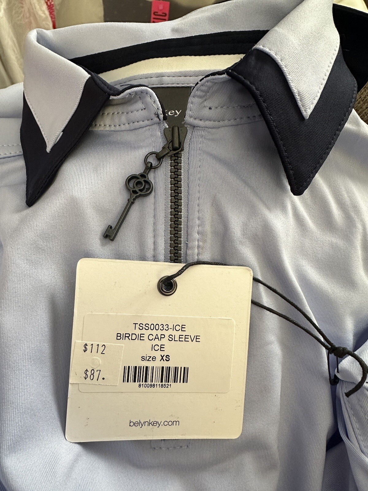 NEW Belyn Key Birdie Short Sleeve Polo Shirt XS Ice Blue 1/4-Zip ...