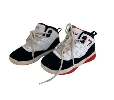 Shaq Youths 11 Boys' White Red Black Hi-Top Lace-up Athletic Sneakers ...