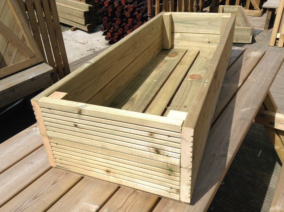 Large Wooden Decking Planter Ruby Treated Garden Planter Large Planter Box | eBay UK