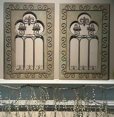 Pair of VTG Vertical Rustic Wood/Metal Scrollwork Panel Wall Decor 27 ...