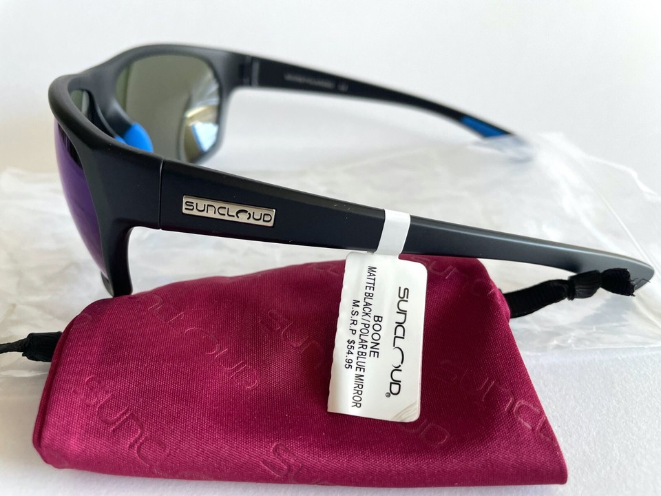 SUNCLOUD Boone Sunglasses Matte BLACK Frame Polarized Blue Mirror Lens ...