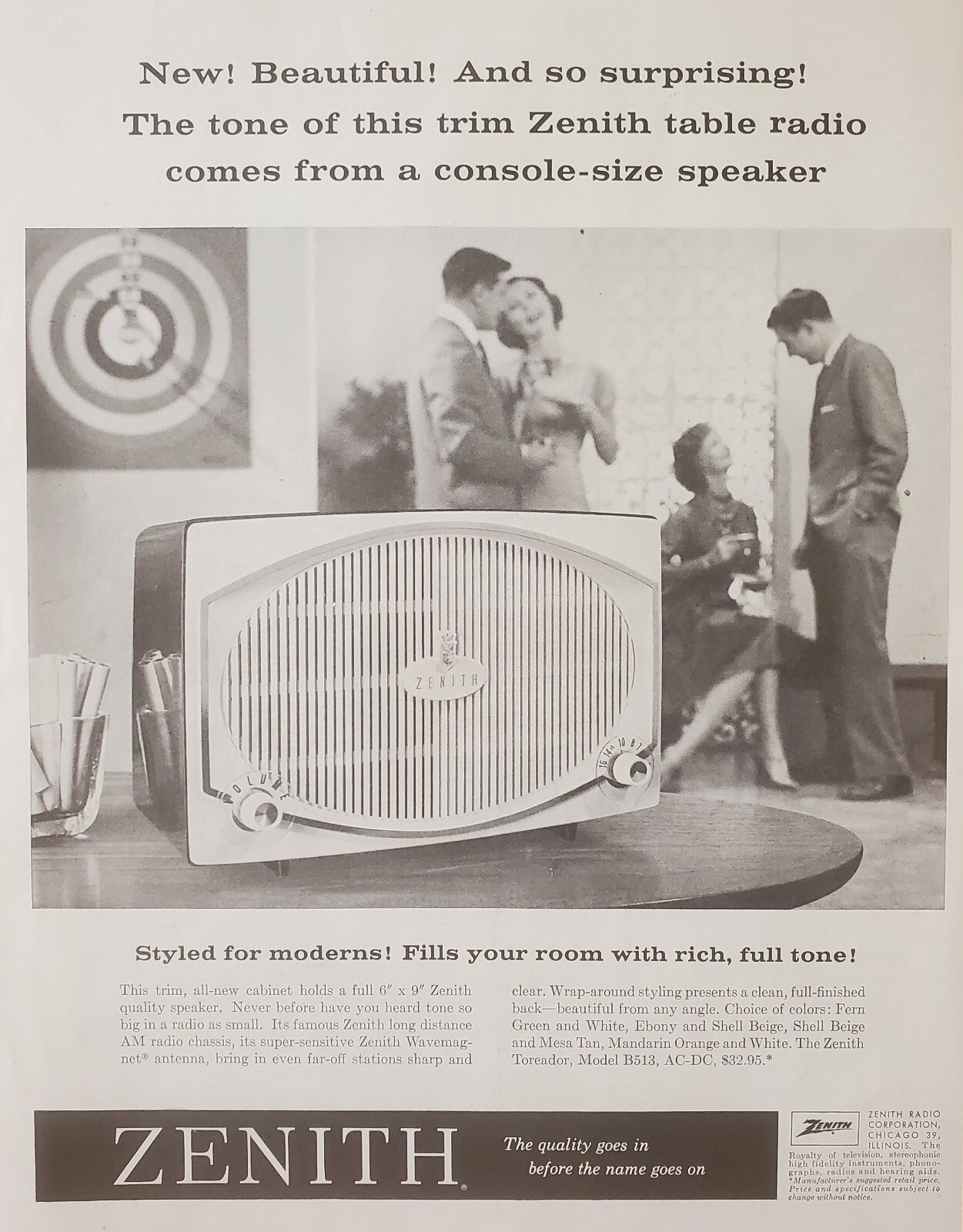 1958 Zenith Table Radio Console-Size Quality Speaker Vintage Print Ad ...