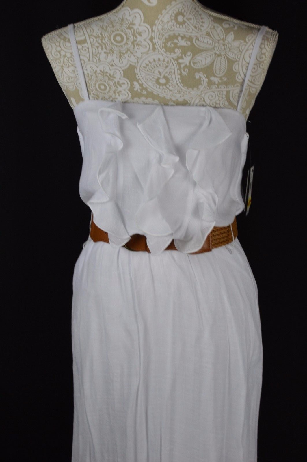 IZ Byer Womens Small White Ruffle Belt Flirty Long Maxi Dress NEW ...