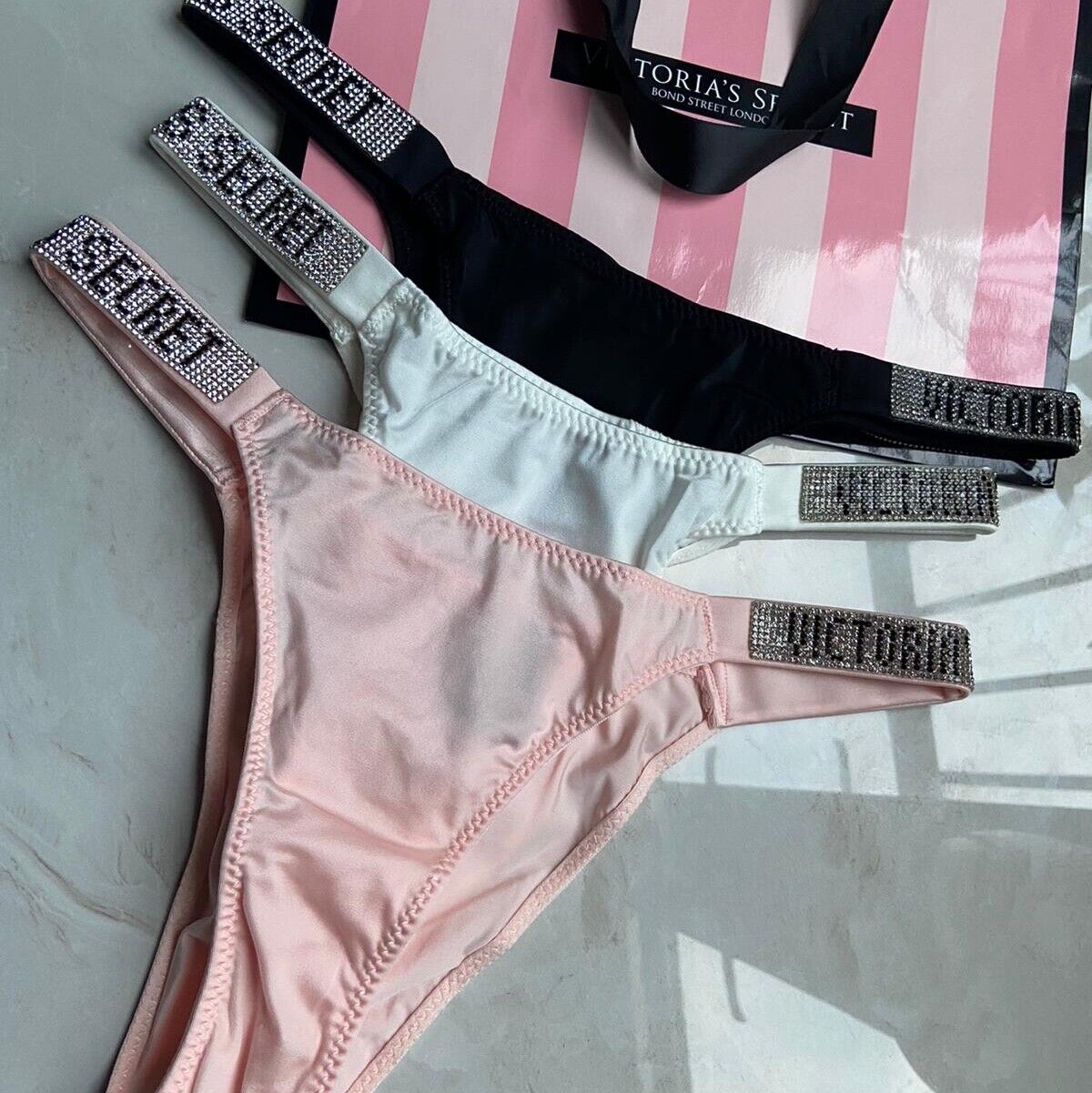 Victoria Secret Shine Strap Barbados Bikini Brazilian Thong Panty Set