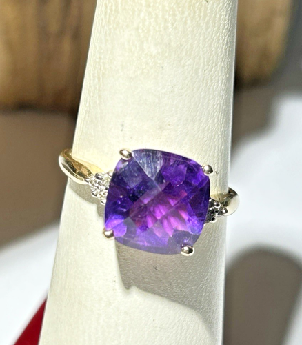 EMA Signed 14K Yellow Gold Checkerboard Cut Purple Stone Ring Size 7 | eBay