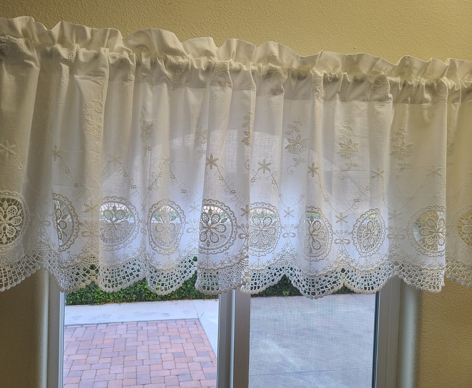 Beautiful White Embroidered Kitchen Half Curtain White Sheer Rod Pocket ...