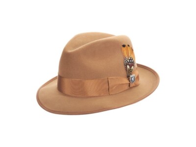 STACY ADAMS * MEN PECAN WOOL FEDORA HAT * L * NEW PORK PIE CRUSHABLE ...