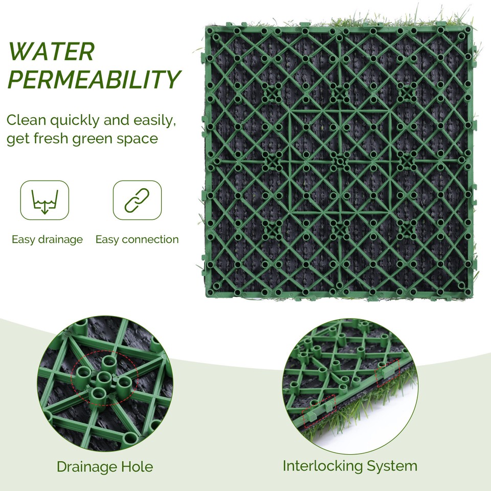 20Pcs Artificial Grass Turf Interlocking Grass Deck Tile Lawn Rug for ...