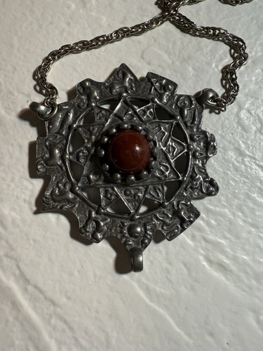 vintage MARK HEISTER shp exgl 1975 ZODIAC silver RED BROWN cab pendant ...