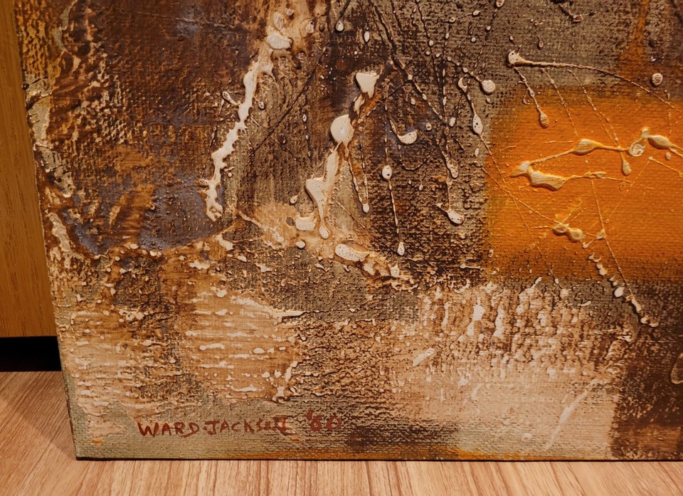 Ward Jackson 1960 Abstract Expressionist Oil Painting Board "Study in ...
