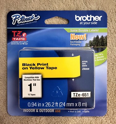 New Brother 1" (24mm) Black on Yellow P-touch Tape for PT550, PT-550 ...