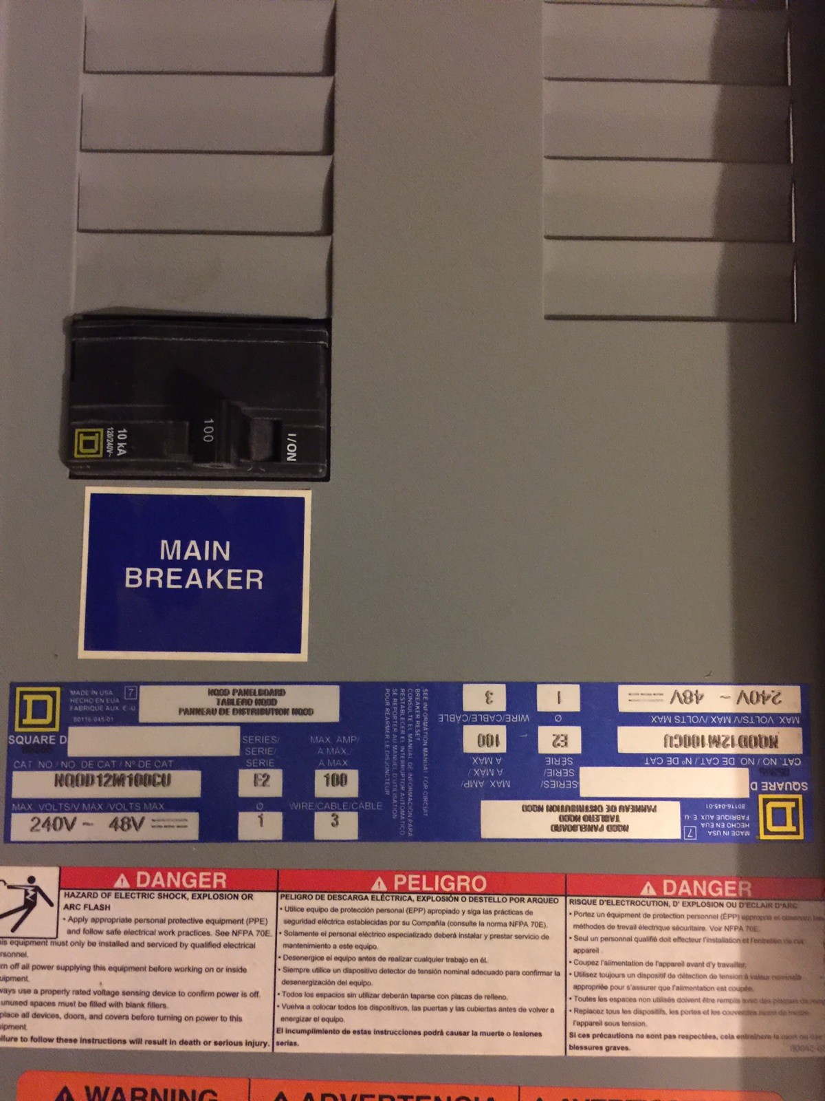 Square D NQOD12M100CU 100A Panel Board 120/240V 100A 1Ph 3 Wire | eBay