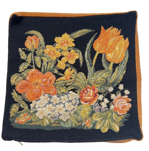 Flemish Tapestry Pillow Cover Still Life Floral 24" Square Gold Velvet ...