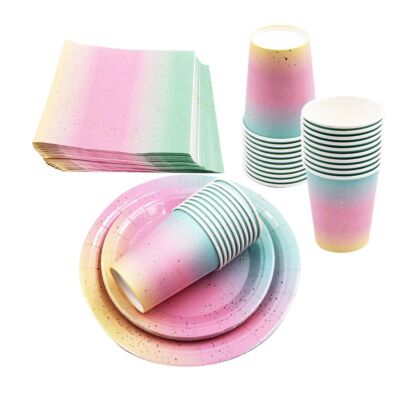 1 Set Gradient Rainbow Disposable Tableware Paper Cups Plates For Kids ...