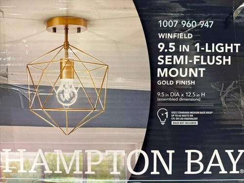 Hampton Bay Winfield 9.5 in. 1-Light Gold Semi-Flush Mount Ceiling ...
