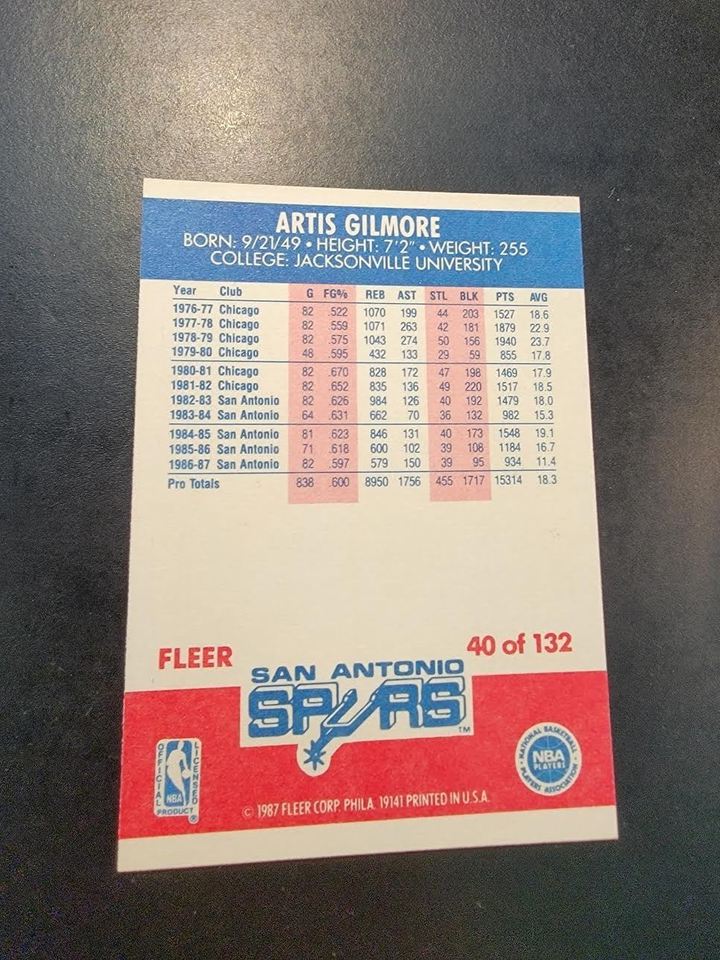 Artis Gilmore San Antonio Spurs 1987-88 Fleer Basketball Card #40 NM | eBay