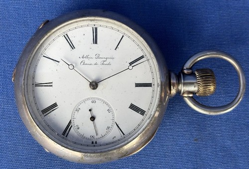 Antique Albin Bourquin Pocket Watch Scwitter Coin Silver Case Swiss ...