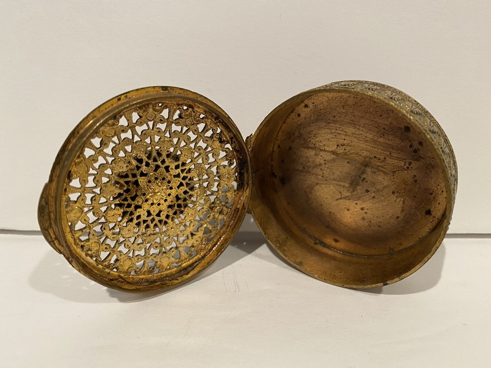 Antique Continental Gilt Gold Enamel Hand-Painted Trinket Box with ...