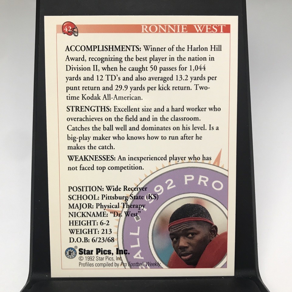 1992 Star Pics #42 Ronnie West RC Pittsburgh State Gorillas Rookie | eBay