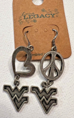 WVU West Virginia University Mountaineers Peace Love Flying WV Earrings ...