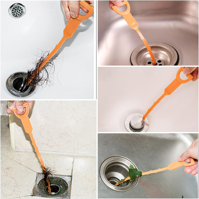 4X Drain Unblocker Cleaner Tool Sink Brush Hair Clog Remover Plug Hole ...