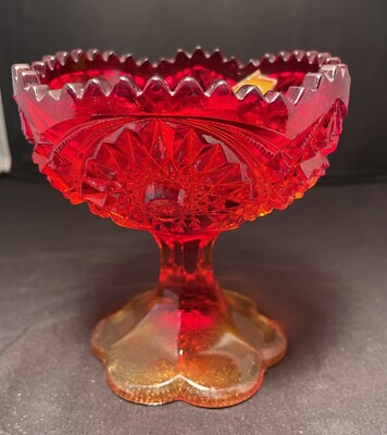 Vintage Kemple Red sawtooth edge compote candy dish 5" tall | eBay