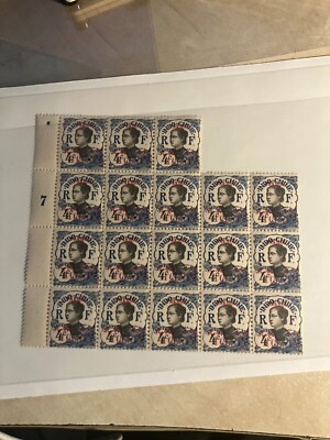 INDO-CHINA STAMP 1908 ANNAMITE GIRL 4 cent OVPT- Mint O.G block of 18 ...