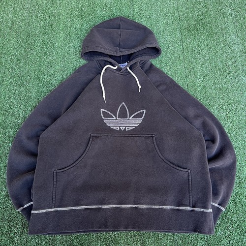 Vintage 90s Y2K Men's Adidas Black Trefoil Logo Boxy Heavyweight Hoodie ...