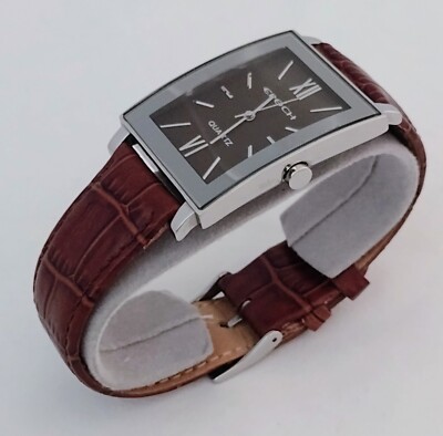 Epoch Men Lady 30m Steel Rectangle Leather Band Analog Quartz Watch ...