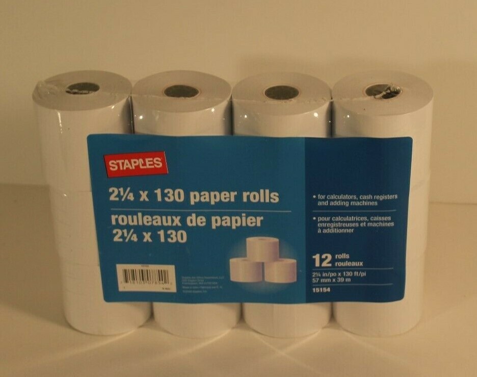 Staples 1-ply 2 1/4 X 130 Paper Rolls 12 Pack New Sealed 15154 | eBay