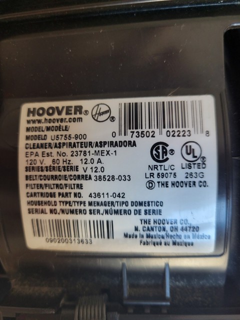 Hoover Vacuum Cleaner WindTunnel Twin Chamber System Model U5755-900 ...