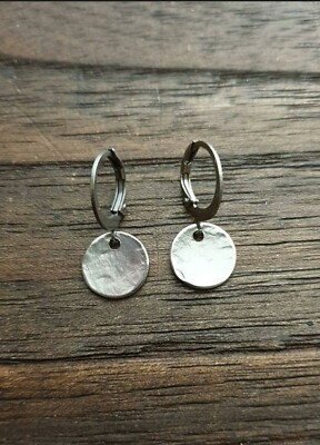 Silver Hammered Circle Disc Leverback Earrings, Coin Disc Dangles 10mm ...