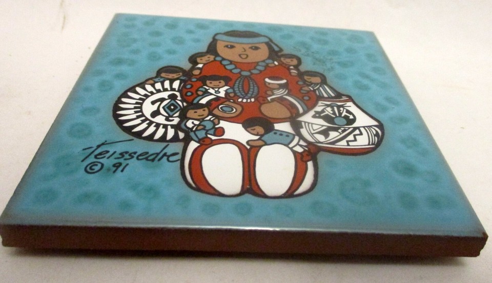 CLEO TEISSEDRE 1991 Southwest Ceramic Tile Trivet Wall ART STORYTELLER ...