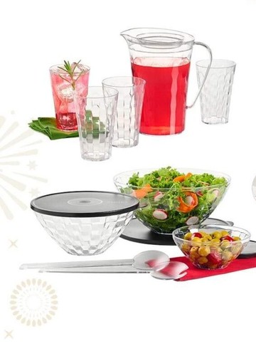 TUPPERWARE ICE PRISM SERVING SET 13pc Set 8 Tumblers, Pitcher, 3 Bowls ...