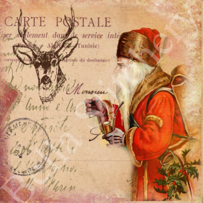 Handmade Vintage Victorian Santa Postcards #3 8x8 Craft Cotton FABRIC ...