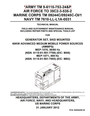 1,448 pg. 60 kW GENERATOR SET MEP-1070 MEP-1071 AMMPS Operator Manual ...