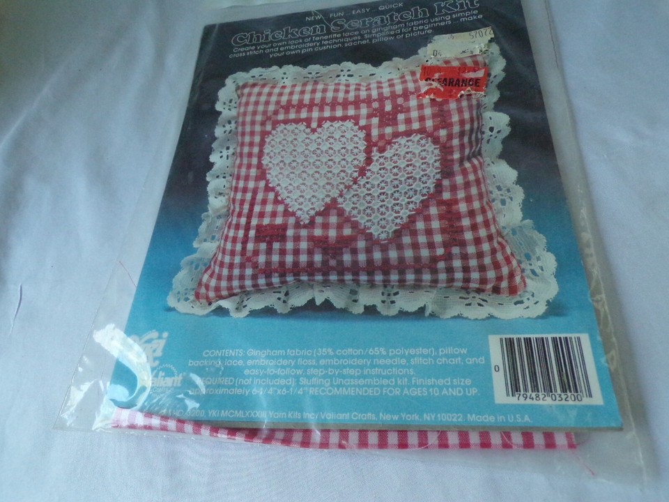Hearts Chicken Scratch Pincushion Sachet Doll Pillow Kit Gingham ...